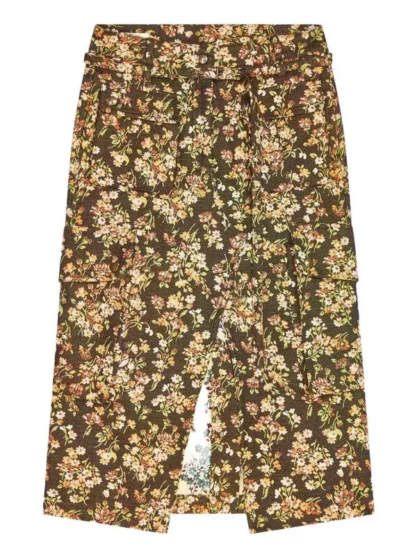Dries Van Noten Floral Gobelin Weave Cargo Skirt - Brown