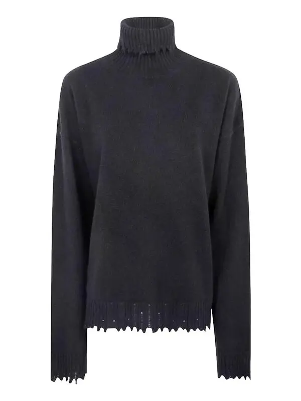 UMA WANG Distressed Effect Roll Neck Knit - Black