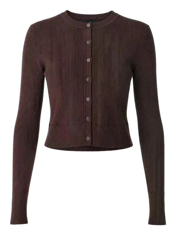 TOCCIN Zoe Ribbed-knit Cropped Cardigan - Brown
