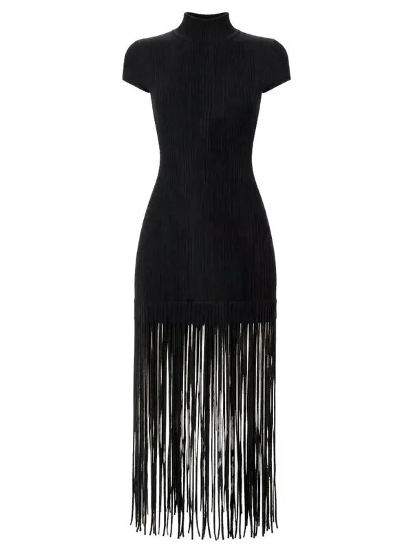 TOCCIN Jada Fringe-trim Mock-neck Mini Dress - Black