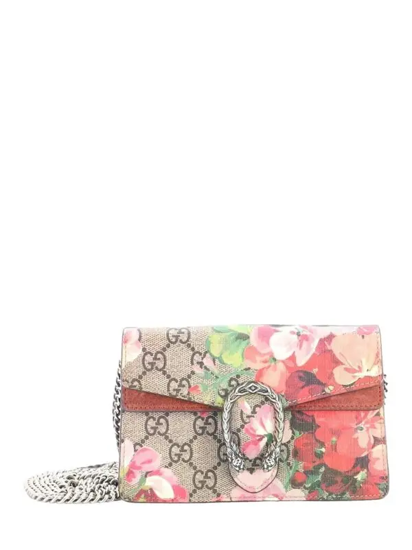 Gucci Dionysus Bag Blooms Print Gg Coated Canvas Super Mini Cross Body Bag - Brown