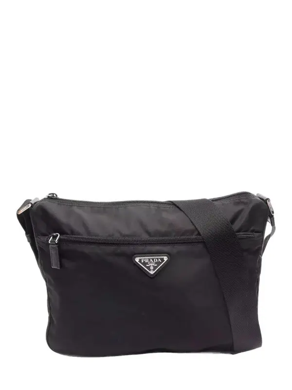 Prada Logo Plaque Shoulder Bag - Black