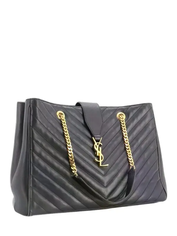 Saint Laurent Classic Monogram Shopper Matelasse Chevron Leather Tote Bag - Black