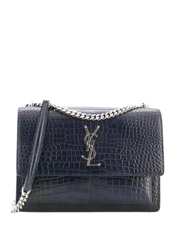 Saint Laurent Sunset Crocodile Embossed Leather Medium Crossbody Bag - Blue