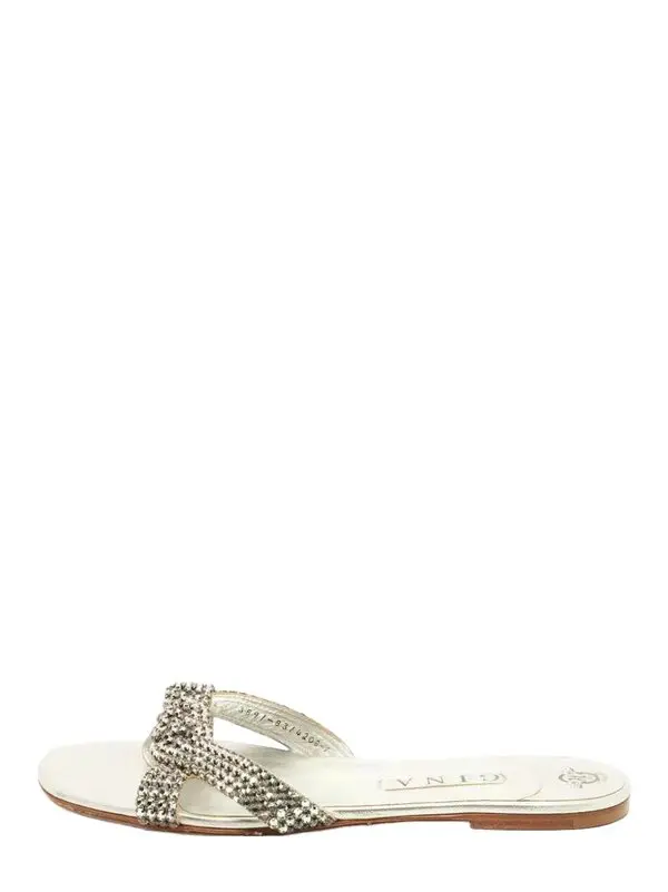 GINA Crystal-embellished Leather Sandals - Silver