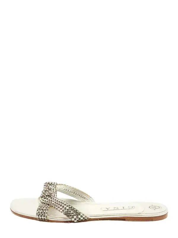 GINA Crystal-embellished Leather Sandals - Silver