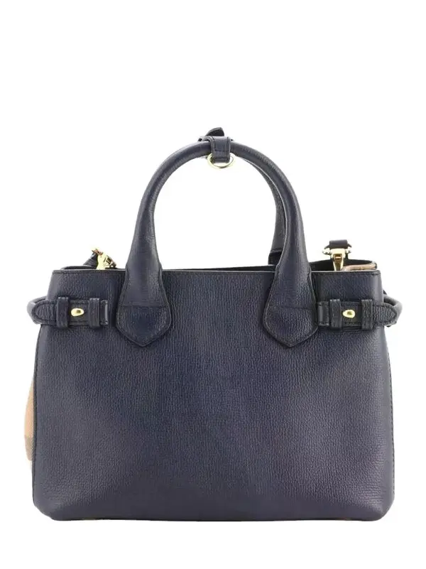 Burberry Banner Leather And House Check Canvas Small Tote Bag - Blue