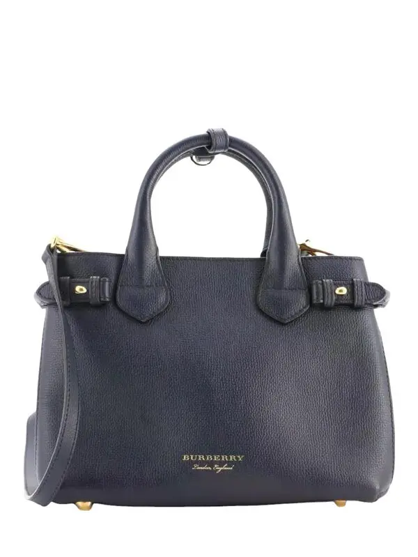 Burberry Banner Leather And House Check Canvas Small Tote Bag - Blue