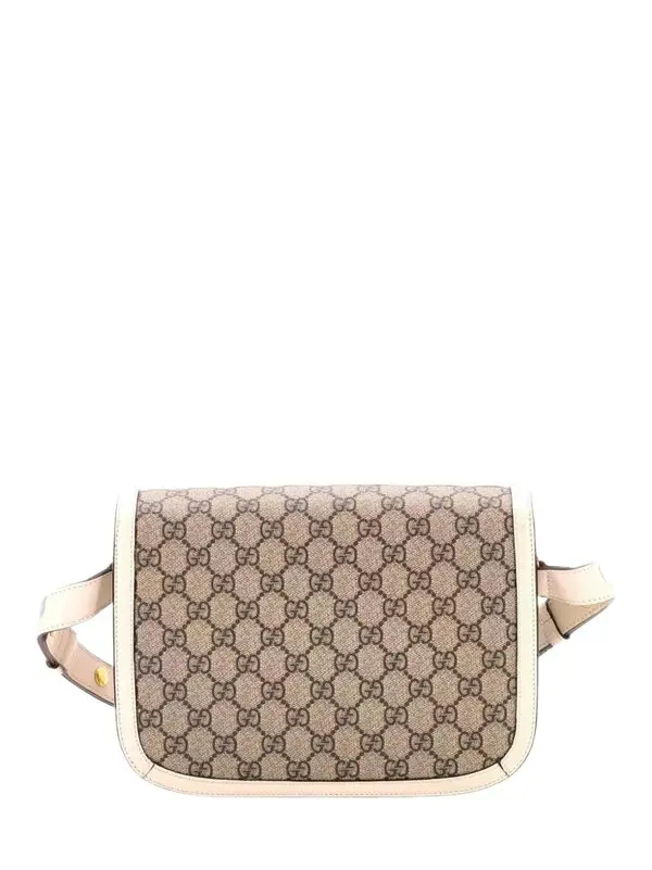 Gucci Horsebit 1955 Gg Coated Canvas And Leather Shoulder Bag - White