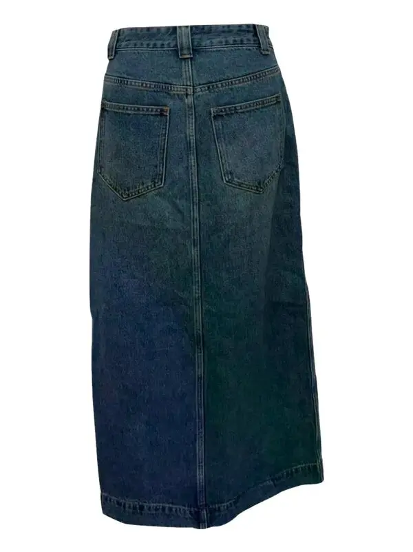 Khaite Denim Skirt With Front Slit And Contrast Stitching - Blue