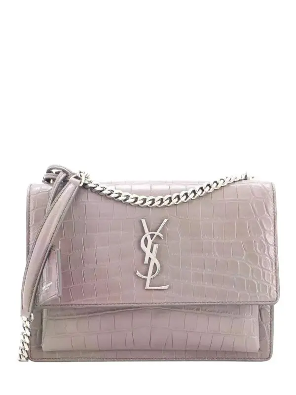 Saint Laurent Sunset Crocodile Embossed Leather Medium Crossbody Bag - Grey