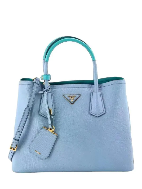 Prada Cuir Double Saffiano Leather Medium Tote Bag - Blue
