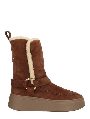 ODISSI Calfskin Ankle Boots With Teddy Fleece Trims - Brown