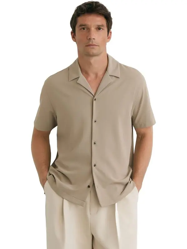 REISS River Stretch Textured Cuban-collar Shirt - Stone