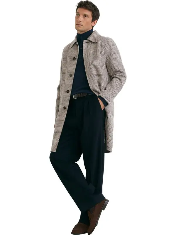 REISS Morpeth Wool-blend Check Single-breasted Overcoat - Stone Check