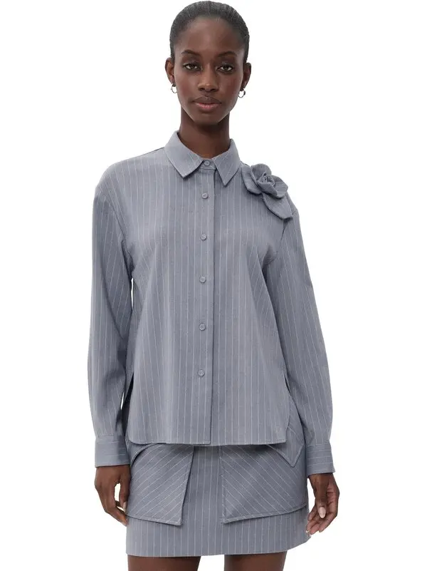 AKNVAS Flor Pinstripe Button Down Shirt - Grey/white
