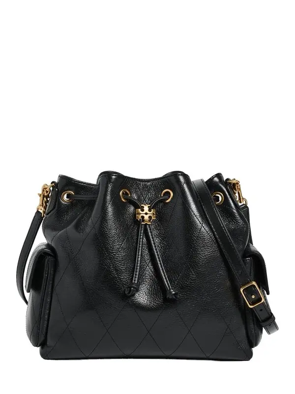Tory Burch Charlie Quilted Drawstring Shoulder Bag - Black