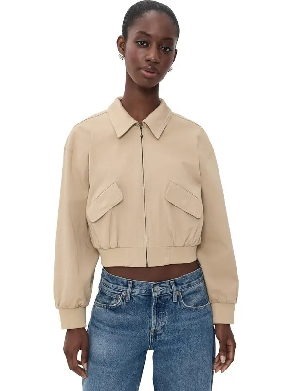 Good American Twill Cropped Bomber Jacket - Dune Mist