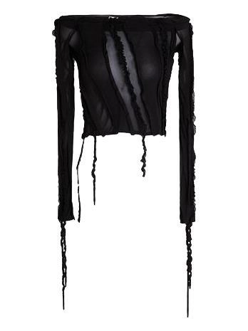Blumarine Tulle Scoop Neck Cropped Top - Black
