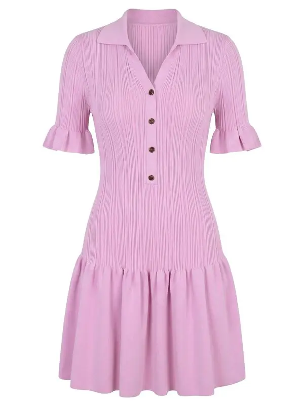 MODENAIRE Pleated Mini Dress With Ruffle Hem And Button Front Detail - Pink