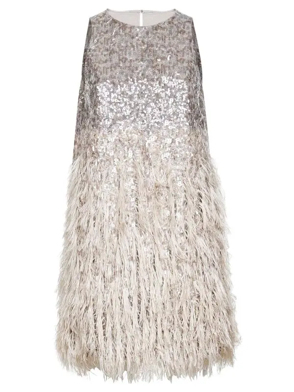 Brunello Cucinelli Dazzling Dégradé Mini Dress In Cotton And Silk Fil Coup - Nude