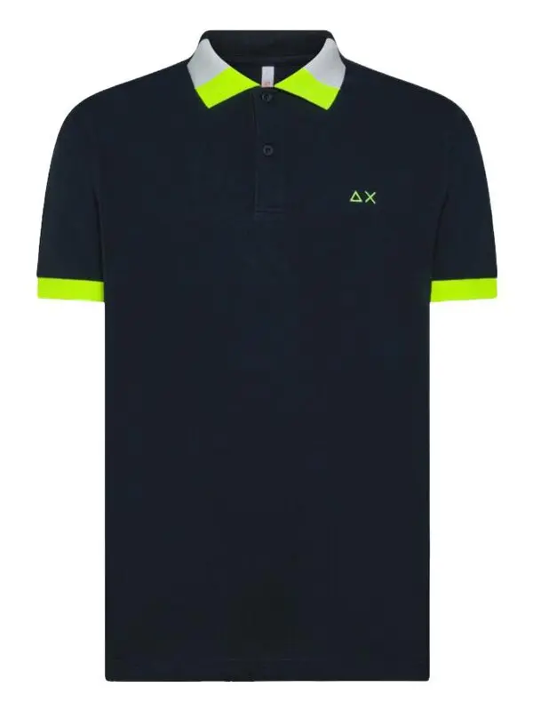 SUN 68 Contrast Trim Polo Shirt - Blue