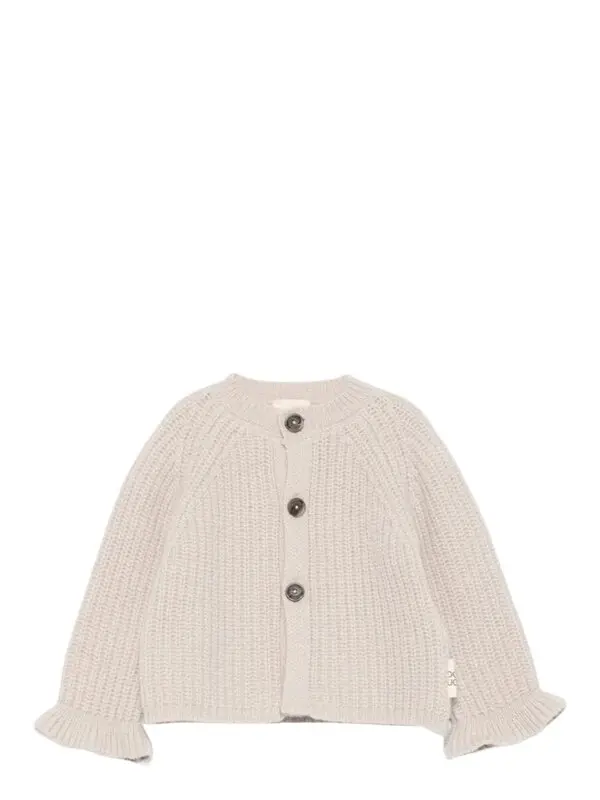 DOUUOD Ruffle-cuff Chunky-knit Cardigan - Beige