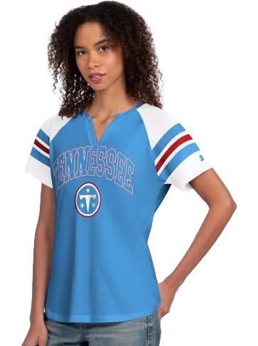 STARTER Tennessee Titans Game On Notch Neck Raglan T-shirt - Light Blue