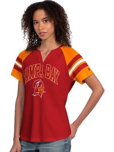 STARTER Tampa Bay Buccaneers Game On Notch Neck Raglan T-shirt - Red