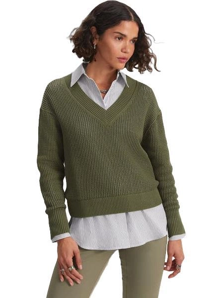 SPORTSCRAFT Cotton Crochet V-neck Knitted Jumper - Khaki