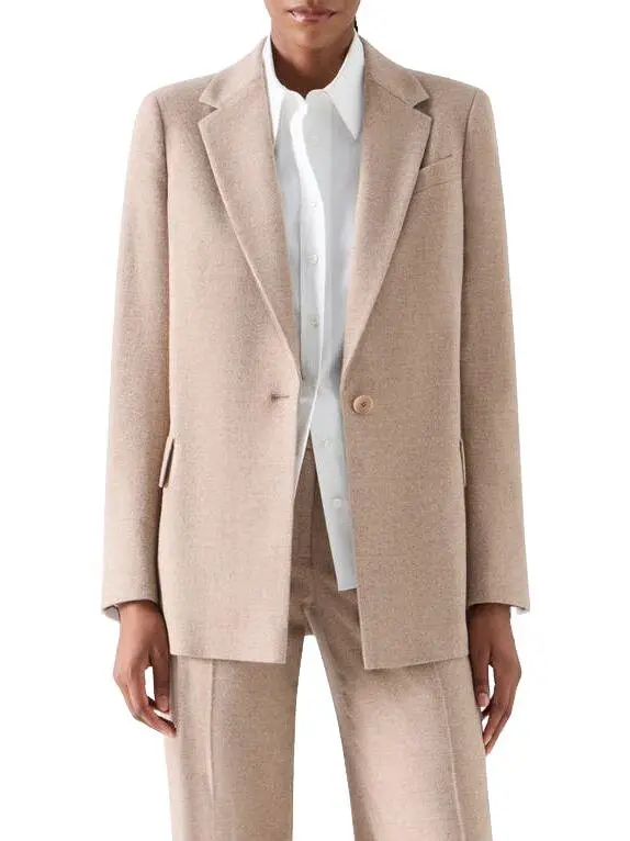 Akris Wool Flannel Boyfriend Blazer - Camel
