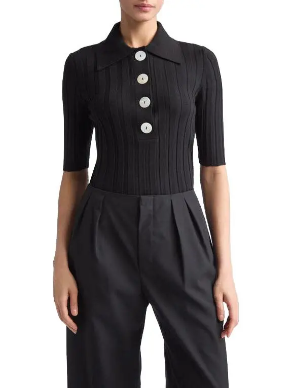 NACKIYE Sugarman Virgin Wool Rib Polo - Noir