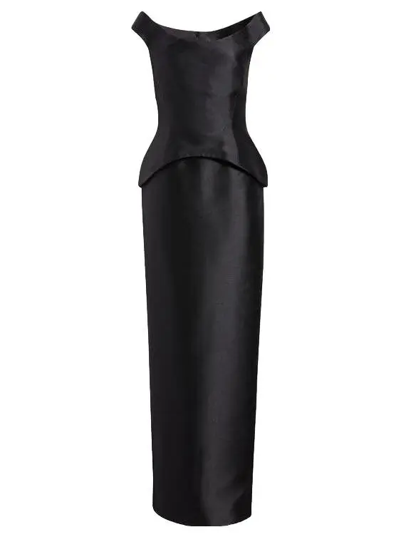 Solace London Pieta Cap Sleeve Peplum Gown - Black