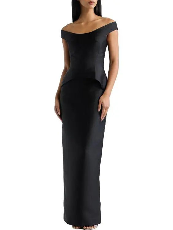 Solace London Pieta Cap Sleeve Peplum Gown - Black
