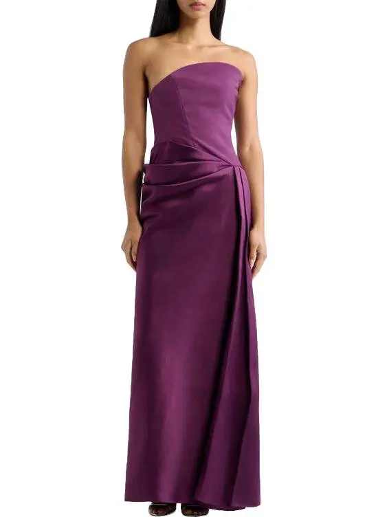 Solace London Seri Strapless A-line Gown - Damson
