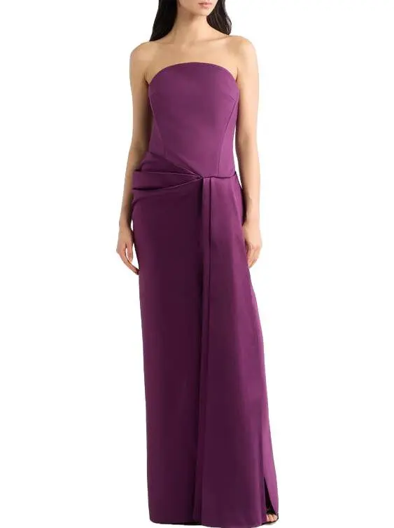Solace London Seri Strapless A-line Gown - Damson