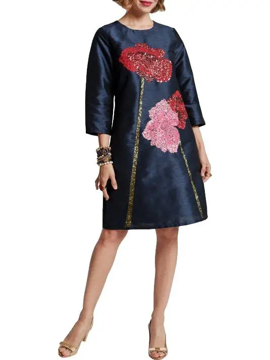 FRANCES VALENTINE Alice Dress With Sleeves - Navy/multi