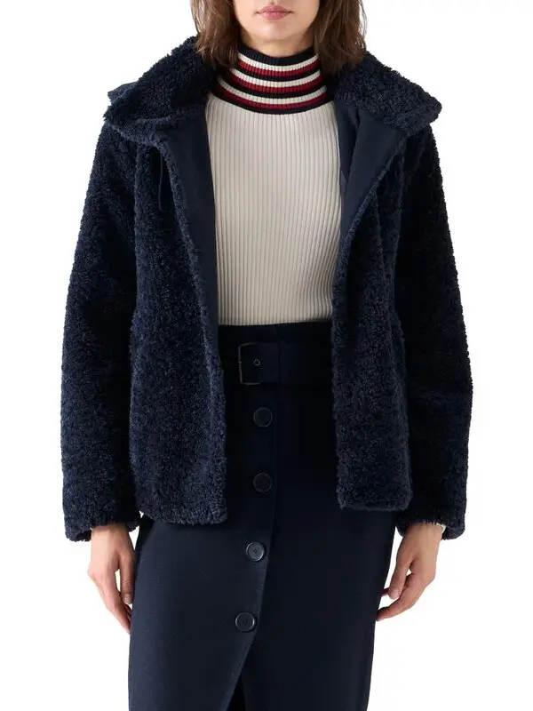 Akris Faux Fur Hooded Short Coat - Navy
