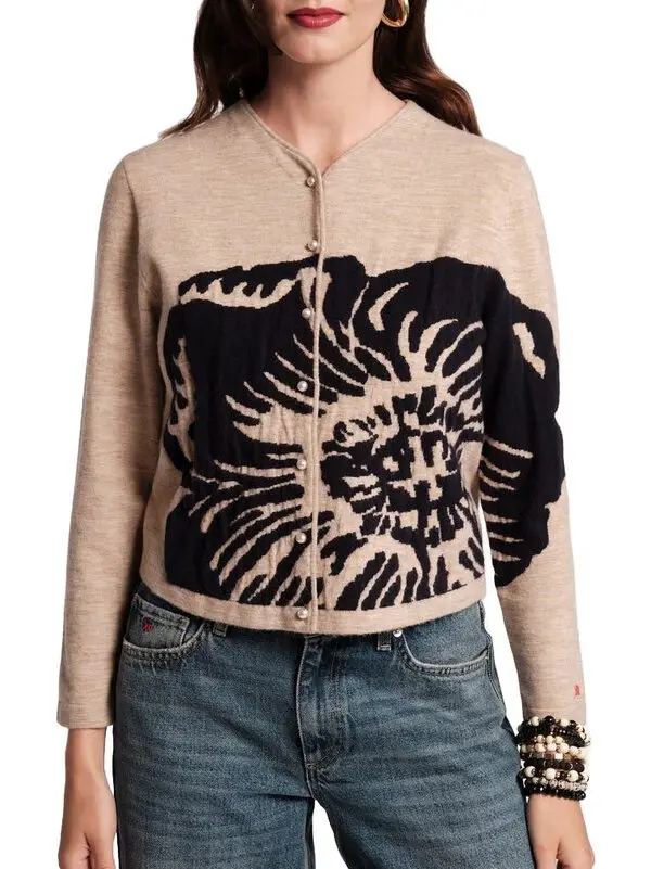 FRANCES VALENTINE Darling Carefree Chrysanthemum Cardigan - Camel/navy