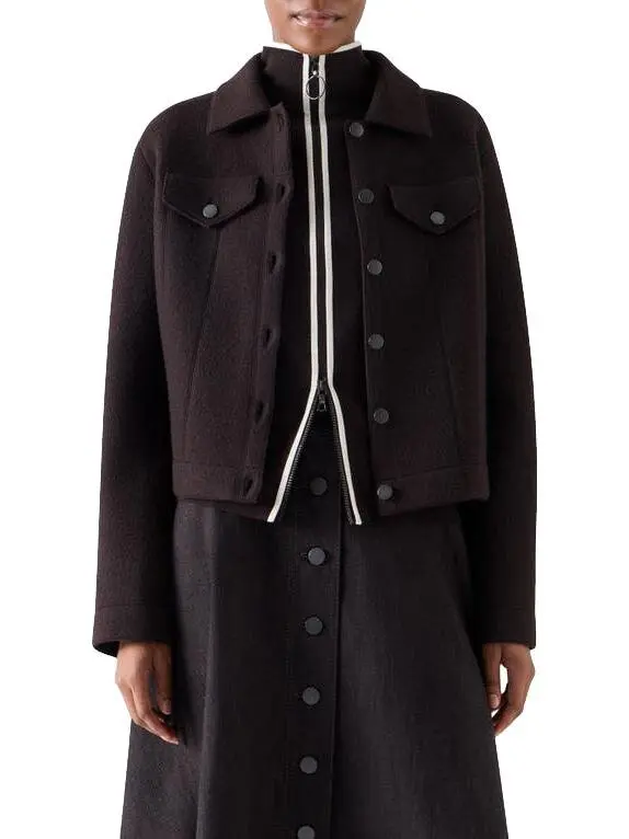 Akris Boiled Virgin Wool Trucker Jacket - Espresso