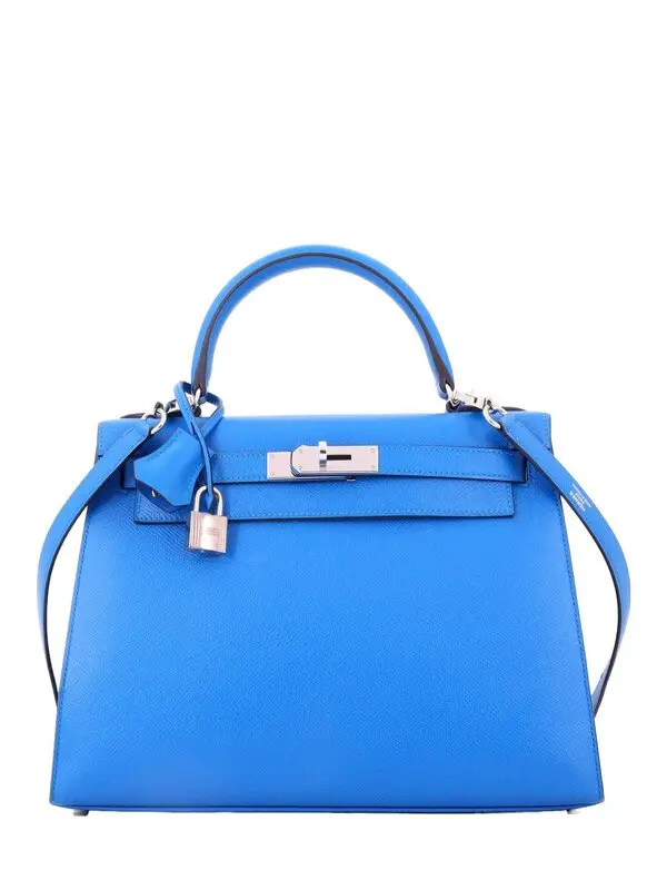 Hermès Kelly Handbag Epsom With Palladium Hardware 28 - Blue