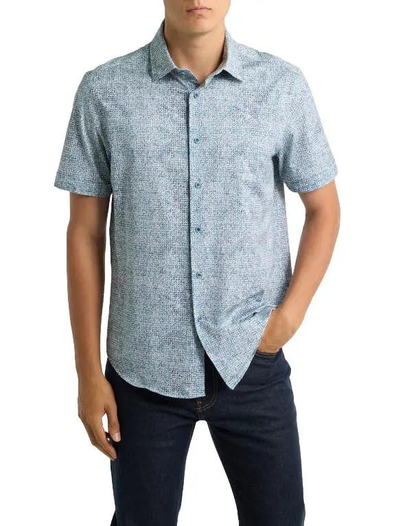 Bugatchi Miles Ooohcotton Tech Performance Floral Short Sleeve Shirt - Teal
