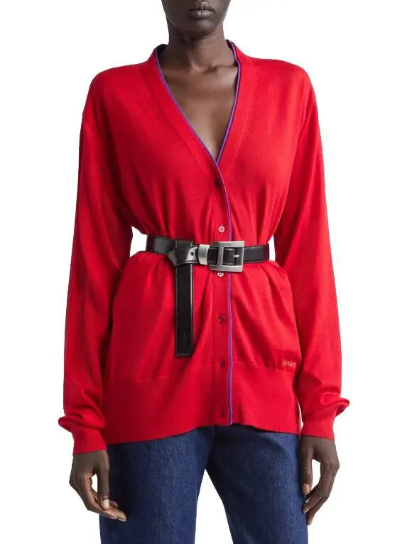Versace Embroidered Wool-blend Cardigan - Red