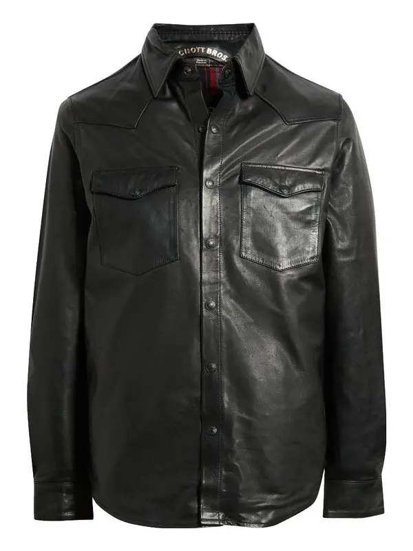 SCHOTT Leather Western Shirt Jacket - Black