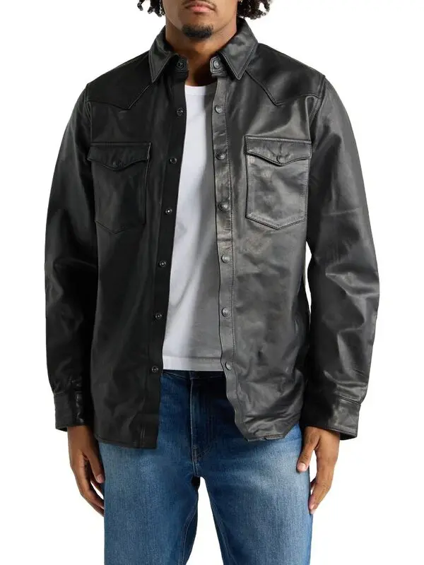 SCHOTT Leather Western Shirt Jacket - Black