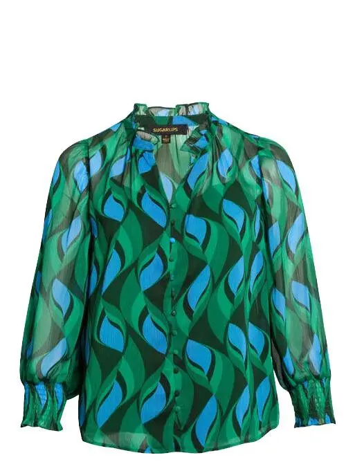 SUGARLIPS Tommie Long Sleeve Top - Emerald-blue