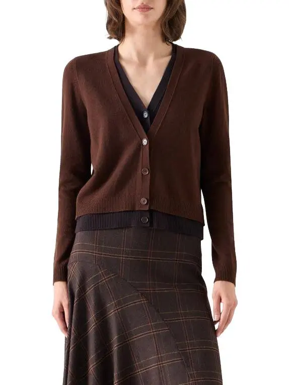 Akris Wool & Cashmere Trompe L'oeil Cardigan - Espresso