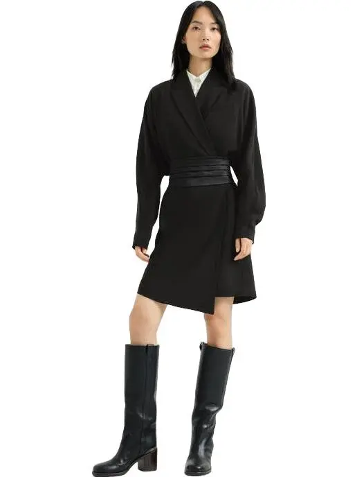 Brunello Cucinelli Silk And Acetate Crêpe Cady Tuxedo Dress With Monili - Black