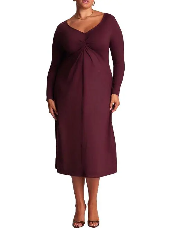 ESTELLE Sweetheart Neck Midi Dress - Fig