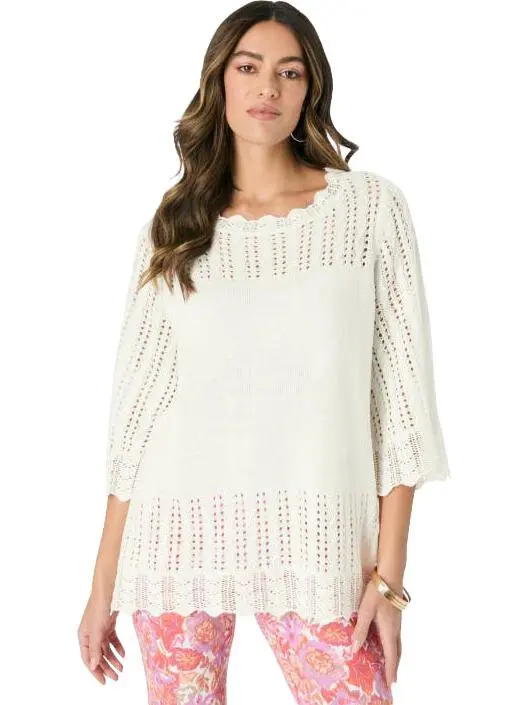Roaman's Pointelle Pullover Sweater - Ivory